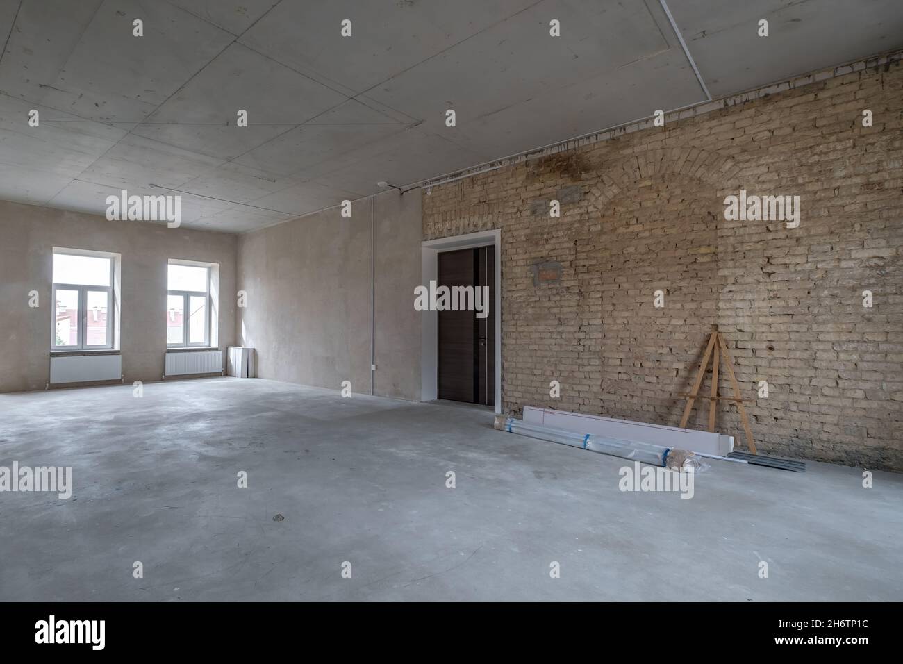 empty white room with repair and without furniture. room for office or ...