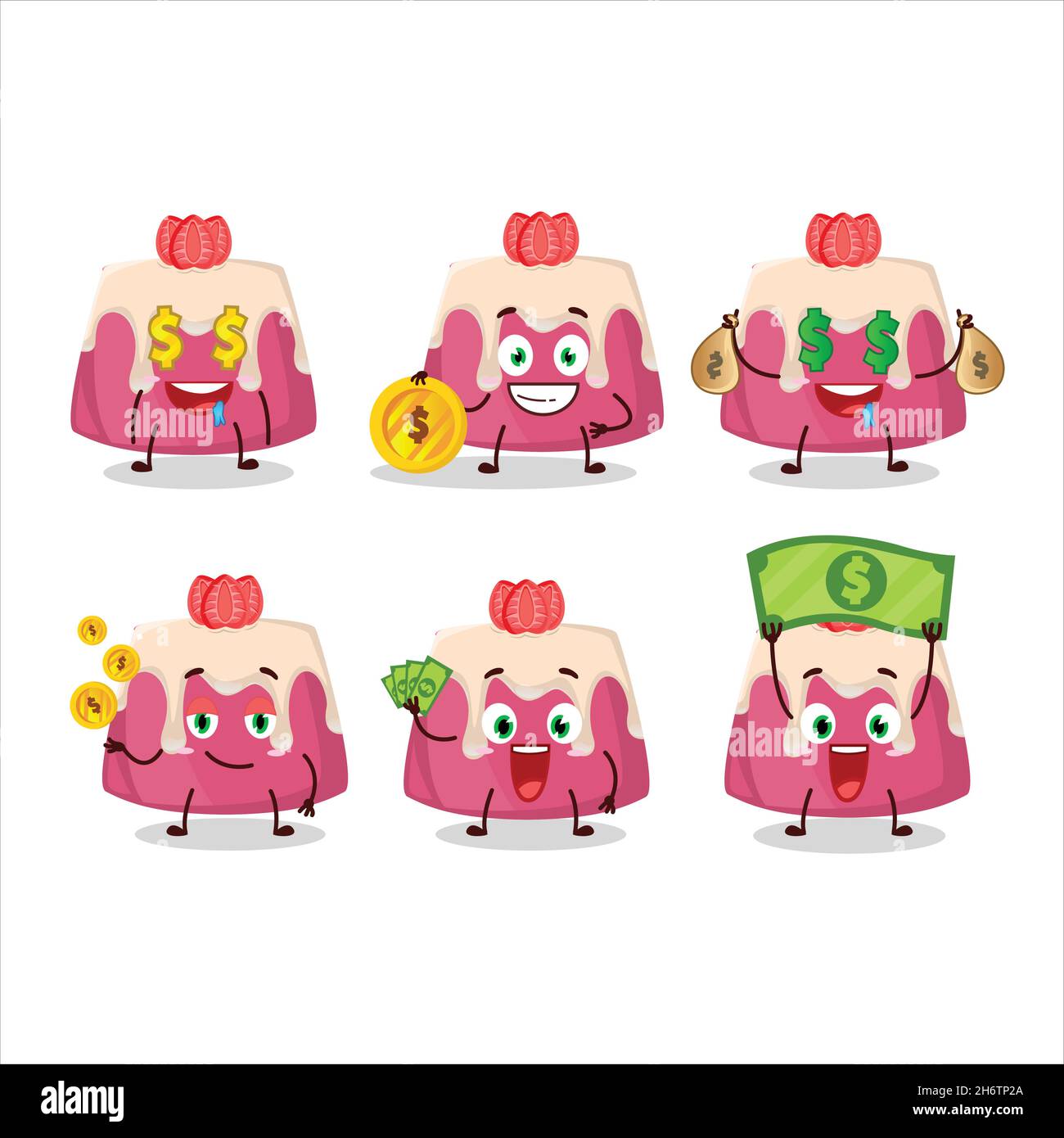 Strawberry pudding cake cartoon character with cute emoticon bring ...