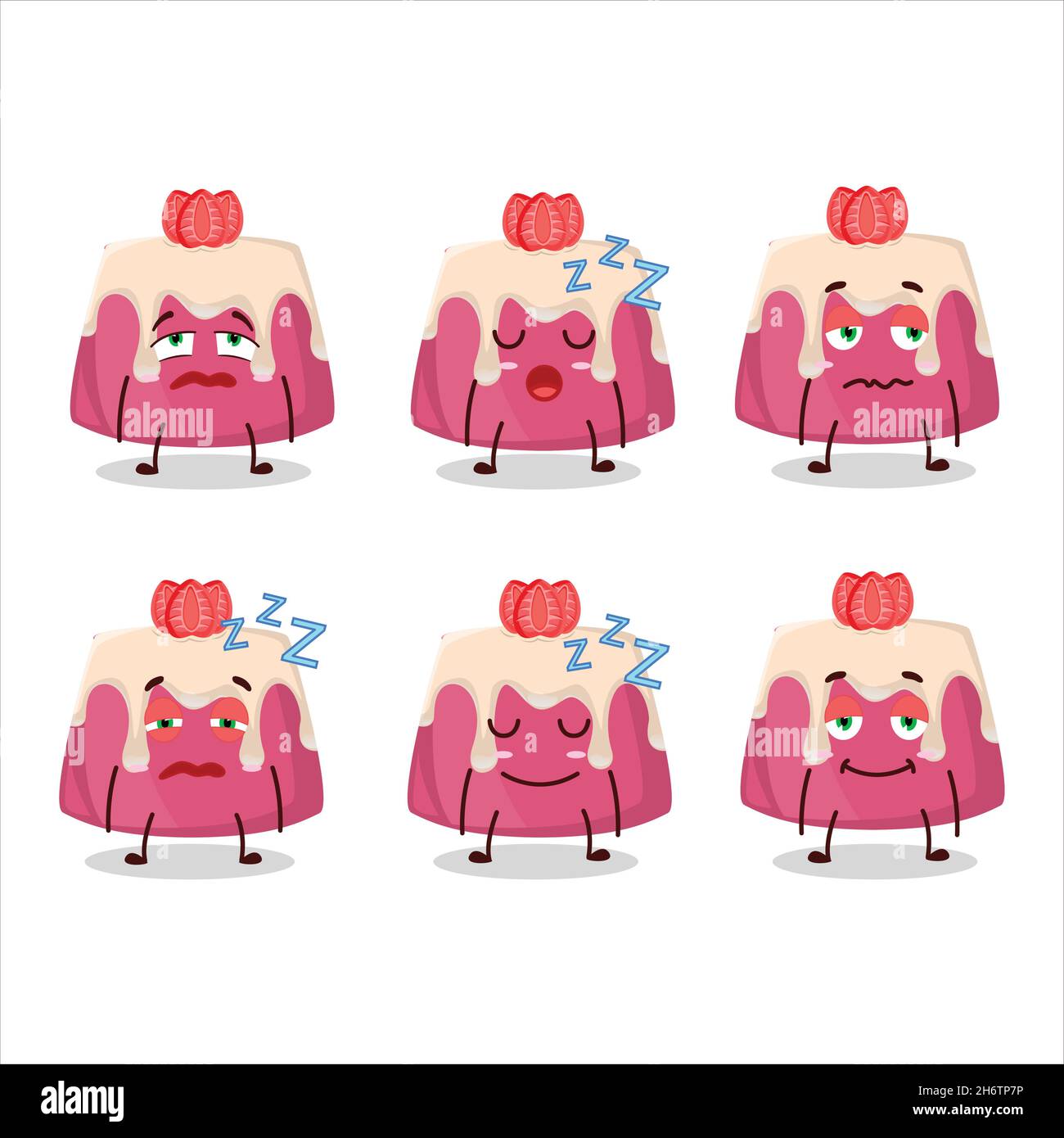 Cartoon character of strawberry pudding cake with sleepy expression ...