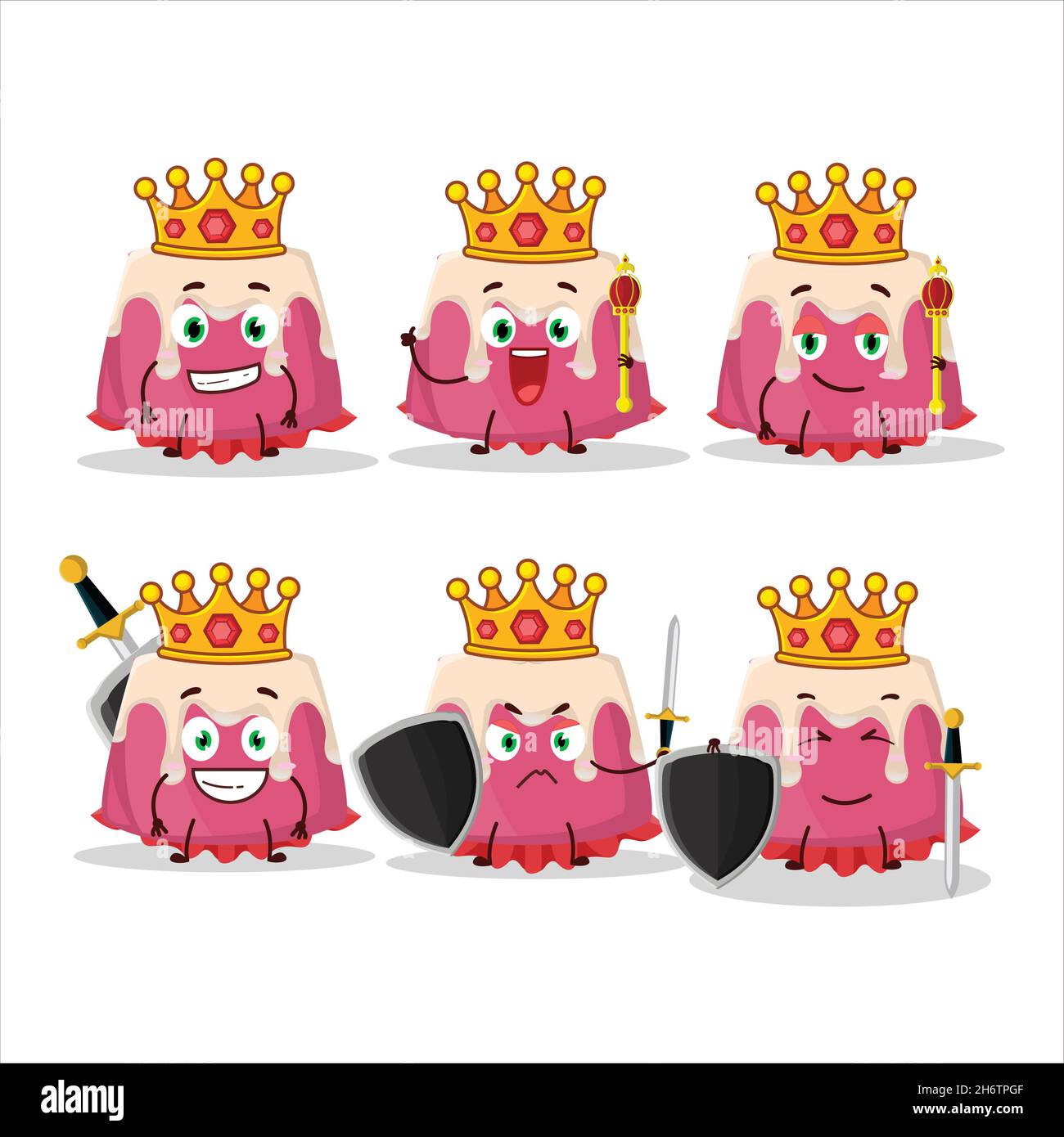 A Charismatic King strawberry pudding cake cartoon character wearing a ...