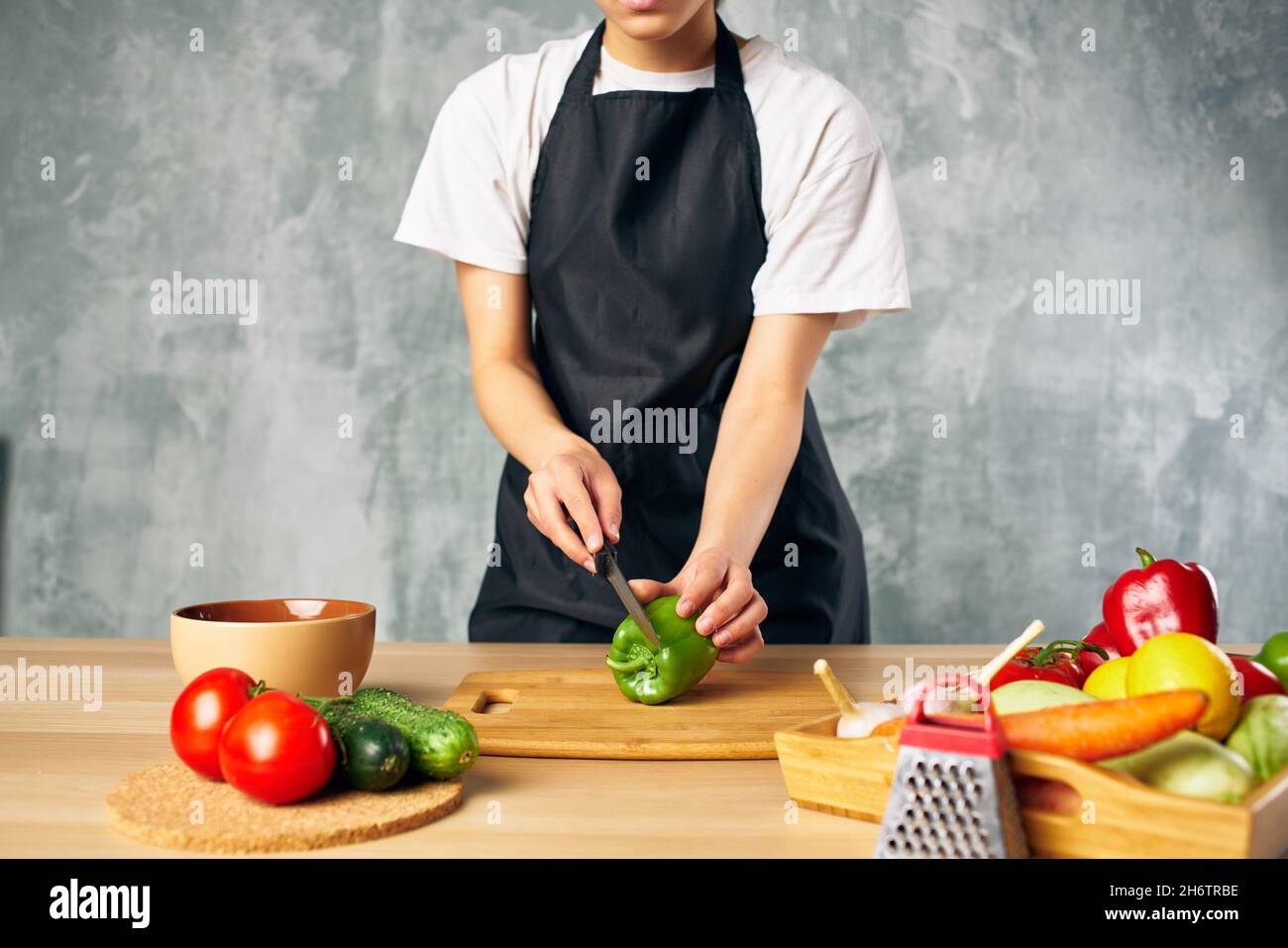cutting vegetables healthy eating fresh food in the kitchen Stock Photo ...