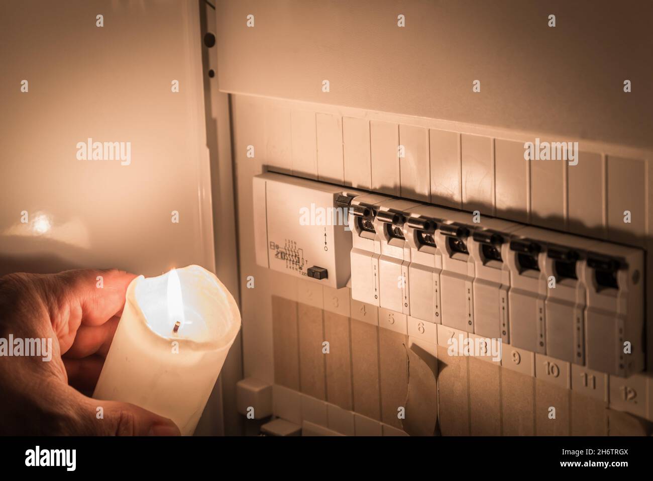 Fuse box with fuses in a distribution box during a power outage ...
