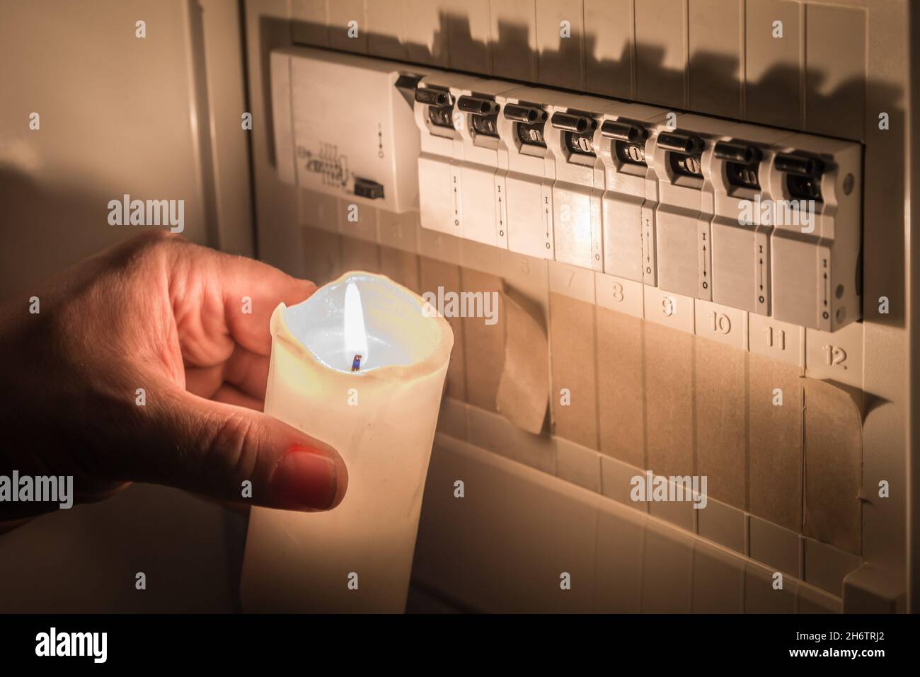 Fuse box with fuses in a distribution box during a power outage ...