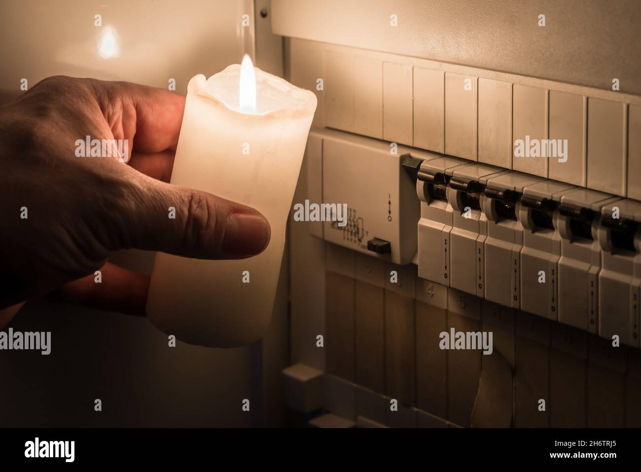 Fuse box with fuses in a distribution box during a power outage ...