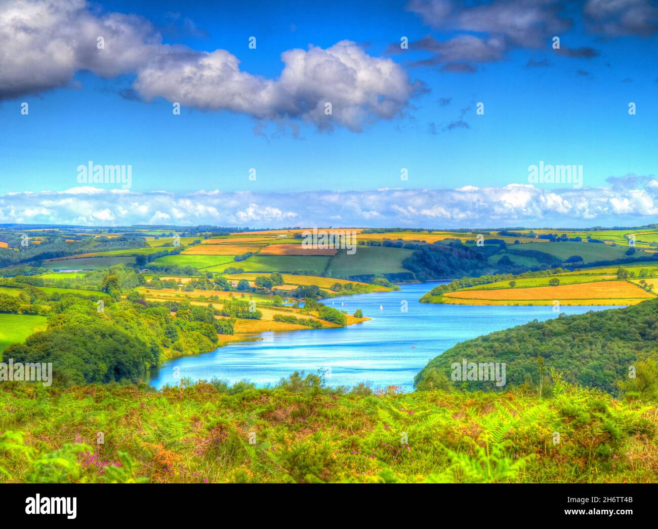 Wimbleball Lake Exmoor National Park Somerset countryside colourful HDR ...