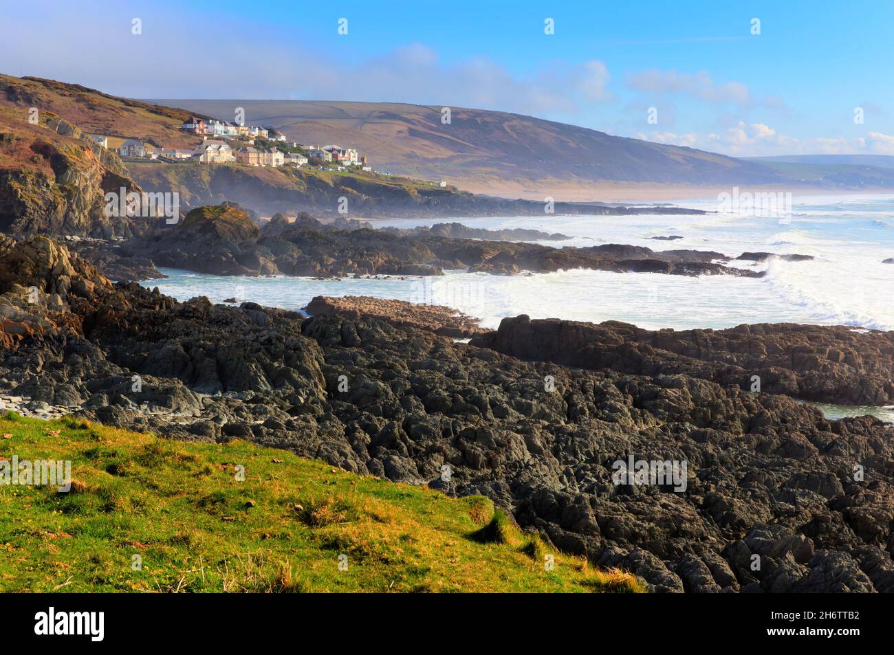 Devon coast Mortehoe Watersmeet Woolacombe England UK moody scene Stock ...