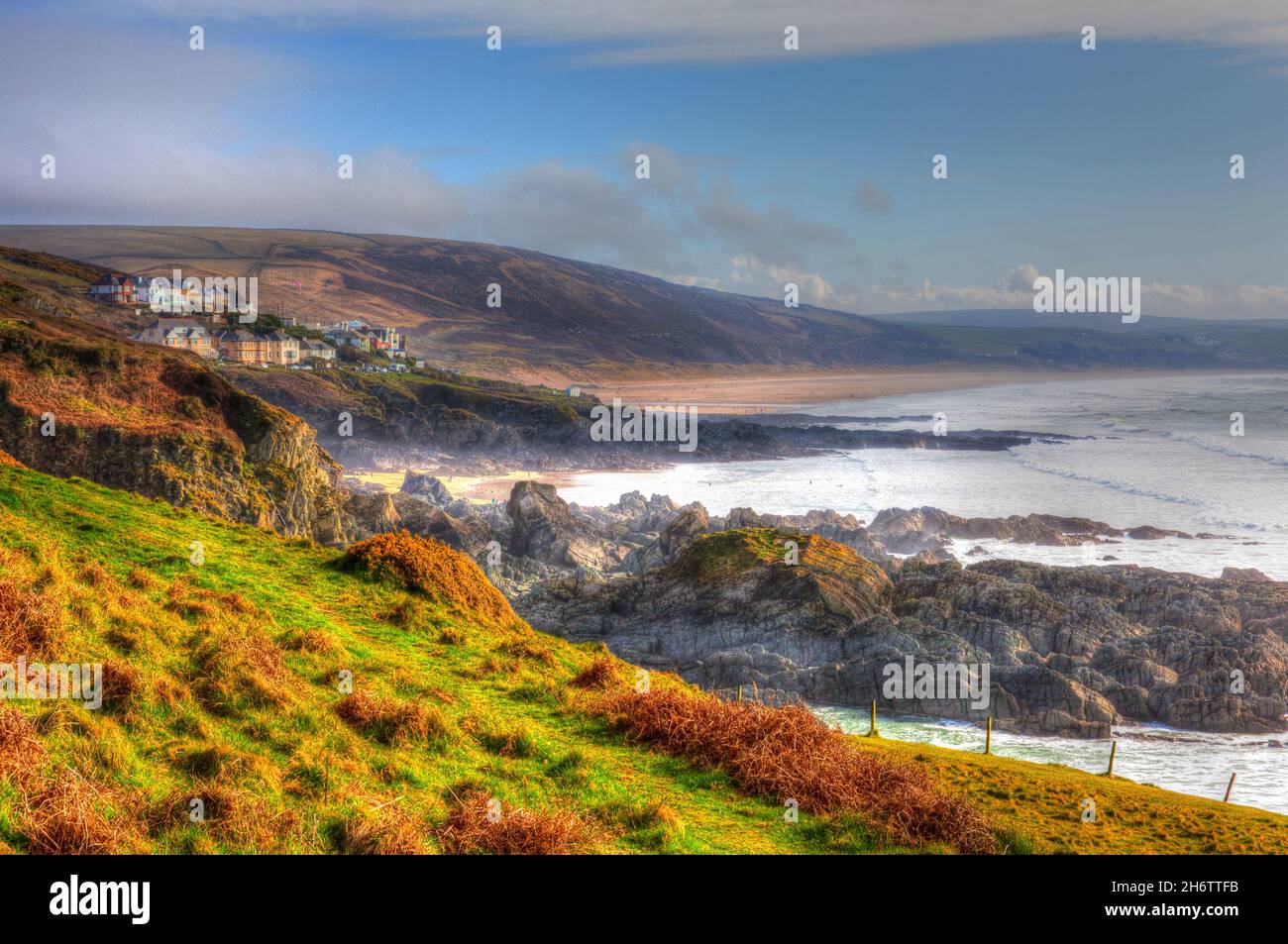 Autumn colours Devon coast Mortehoe Watersmeet Woolacombe England UK ...