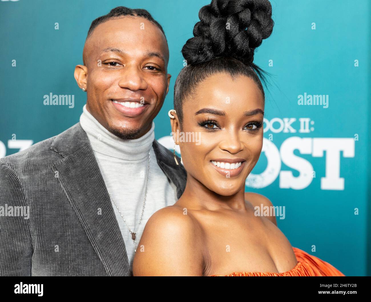 New York, NY - November 17, 2021: LaToya Tonodeo (R) wearing dress by ...