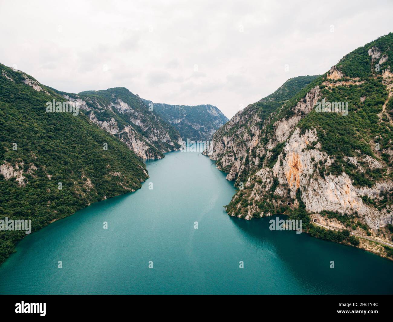 Green canyon along Lake Piva in Montenegro. Drone Stock Photo - Alamy