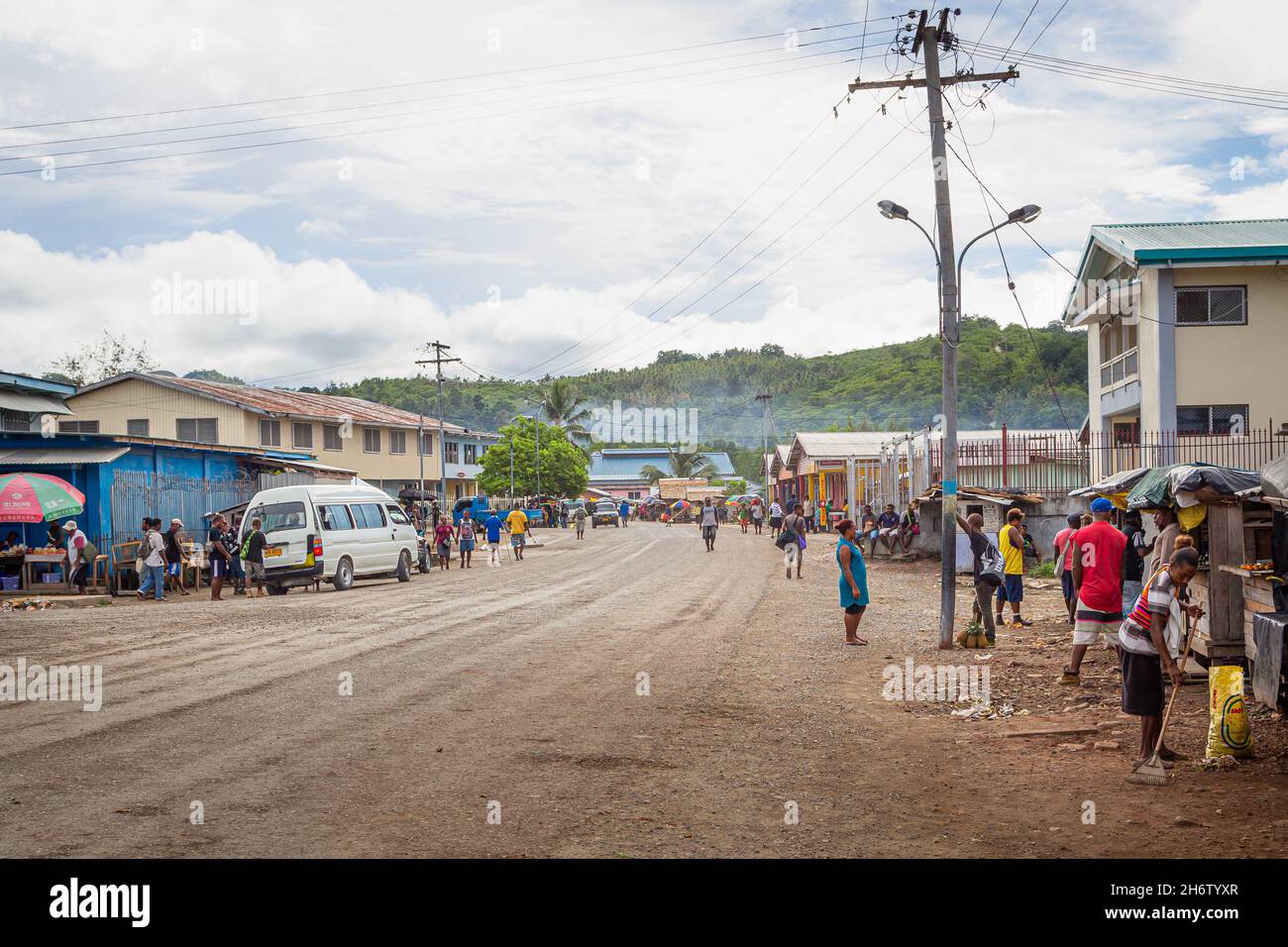 AUKI, SOLOMON ISLANDS - Dec 12, 2016: A busy street scene in the centre ...