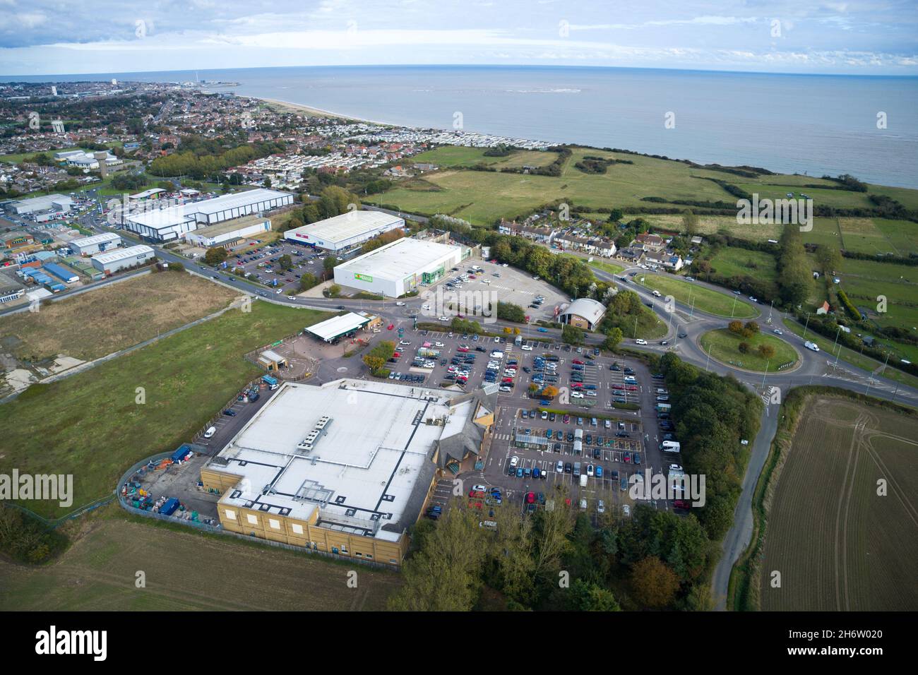 Lowestoft - Over Tower Road showing B&M,Gateway Retail Park, Homebase ...