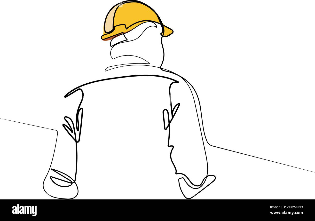 Continuous one line drawing ofengineer wearing uniform and safety ...