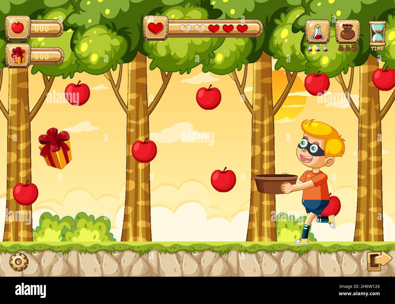 Collecting Apples Platformer Game Template illustration Stock Vector ...