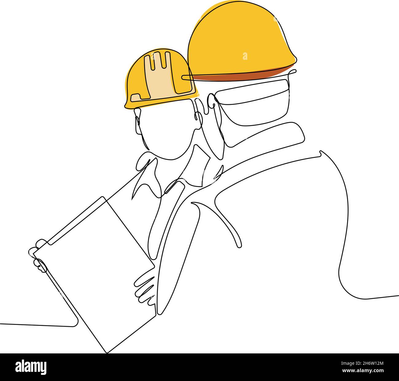 Continuous one line drawing ofengineer wearing uniform and safety ...