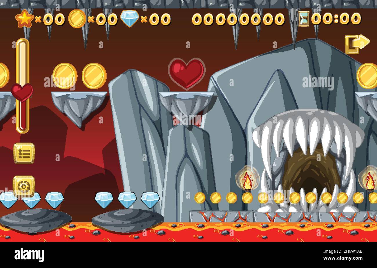 Lava Cave Platformer Game template illustration Stock Vector Image ...