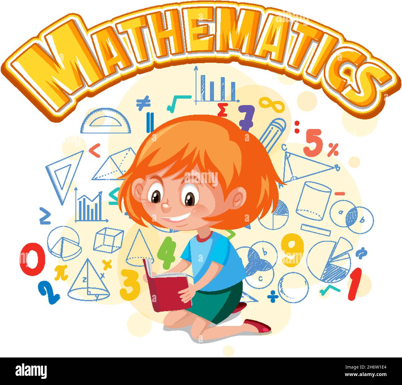 Girl learning math with math symbol and icon illustration Stock Vector ...