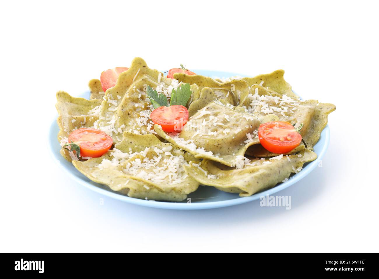 Plate with delicious ravioli isolated on white background Stock Photo ...