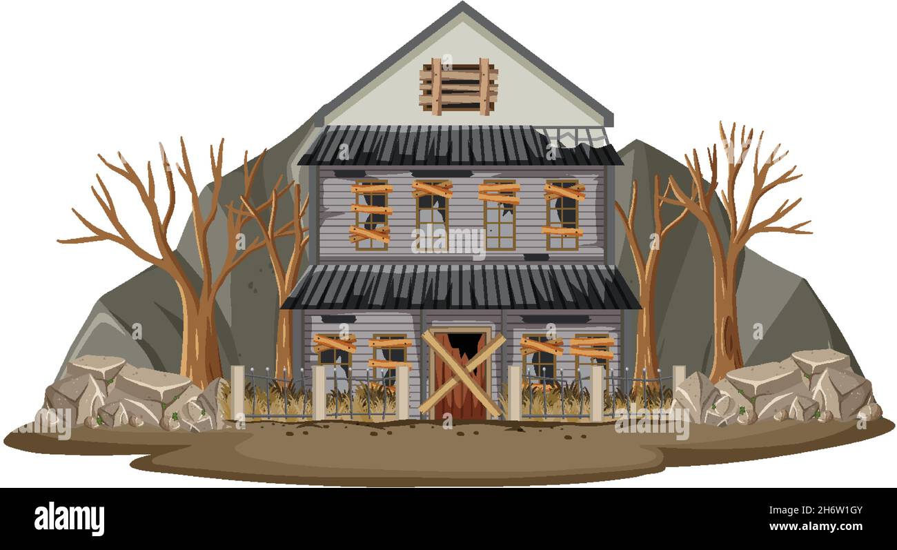 Isolated old broken house in the rural illustration Stock Vector Image ...