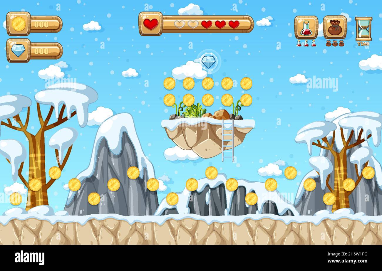 Game Template Snow Falling Scene illustration Stock Vector Image & Art ...