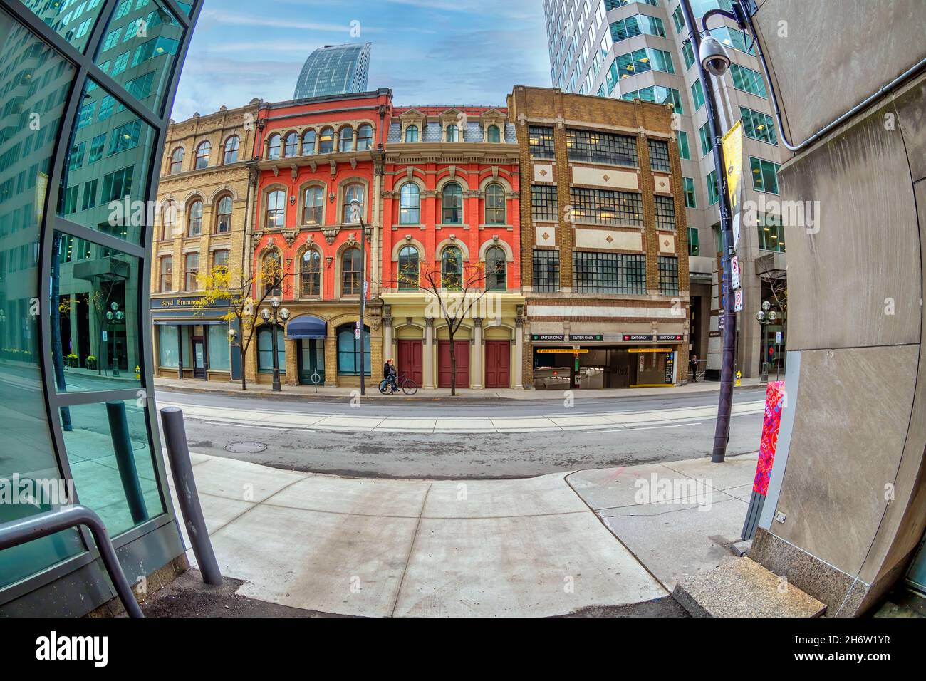 Old architecture buildings seen from an alley in the downtown district ...