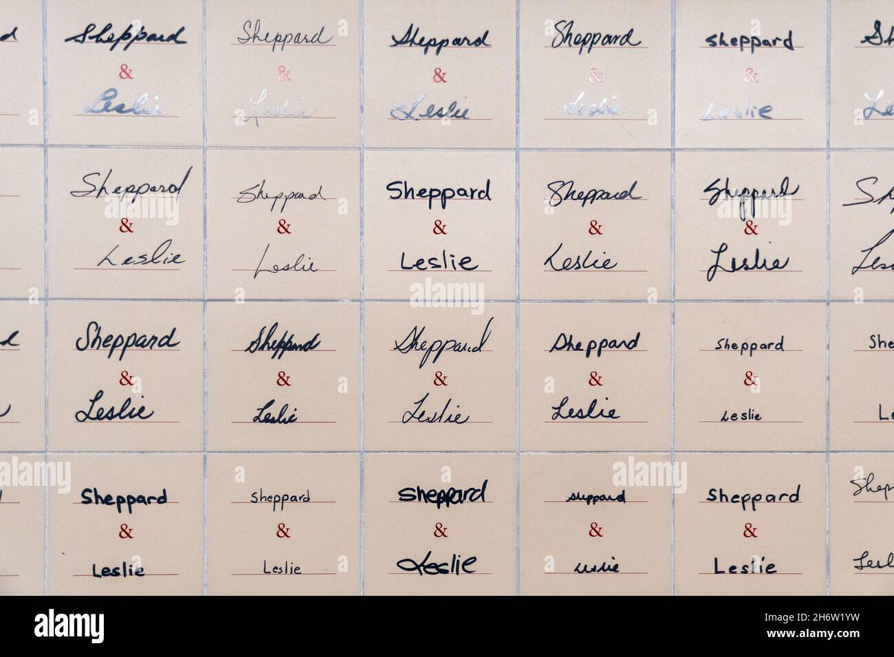 Pattern of handwritten tile art inside of the Bayview Subway Station ...