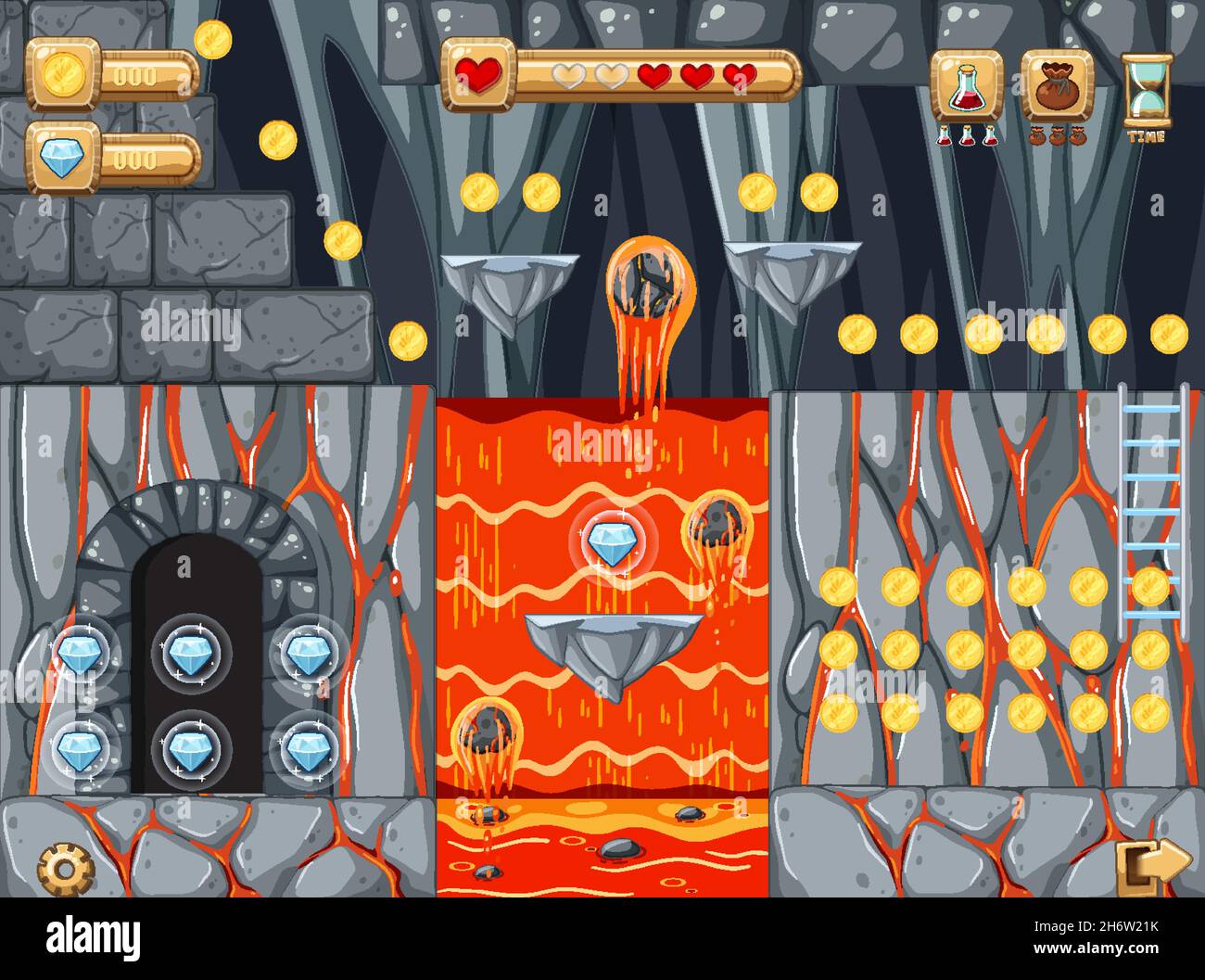 Lava Cave Platformer Game template illustration Stock Vector Image ...