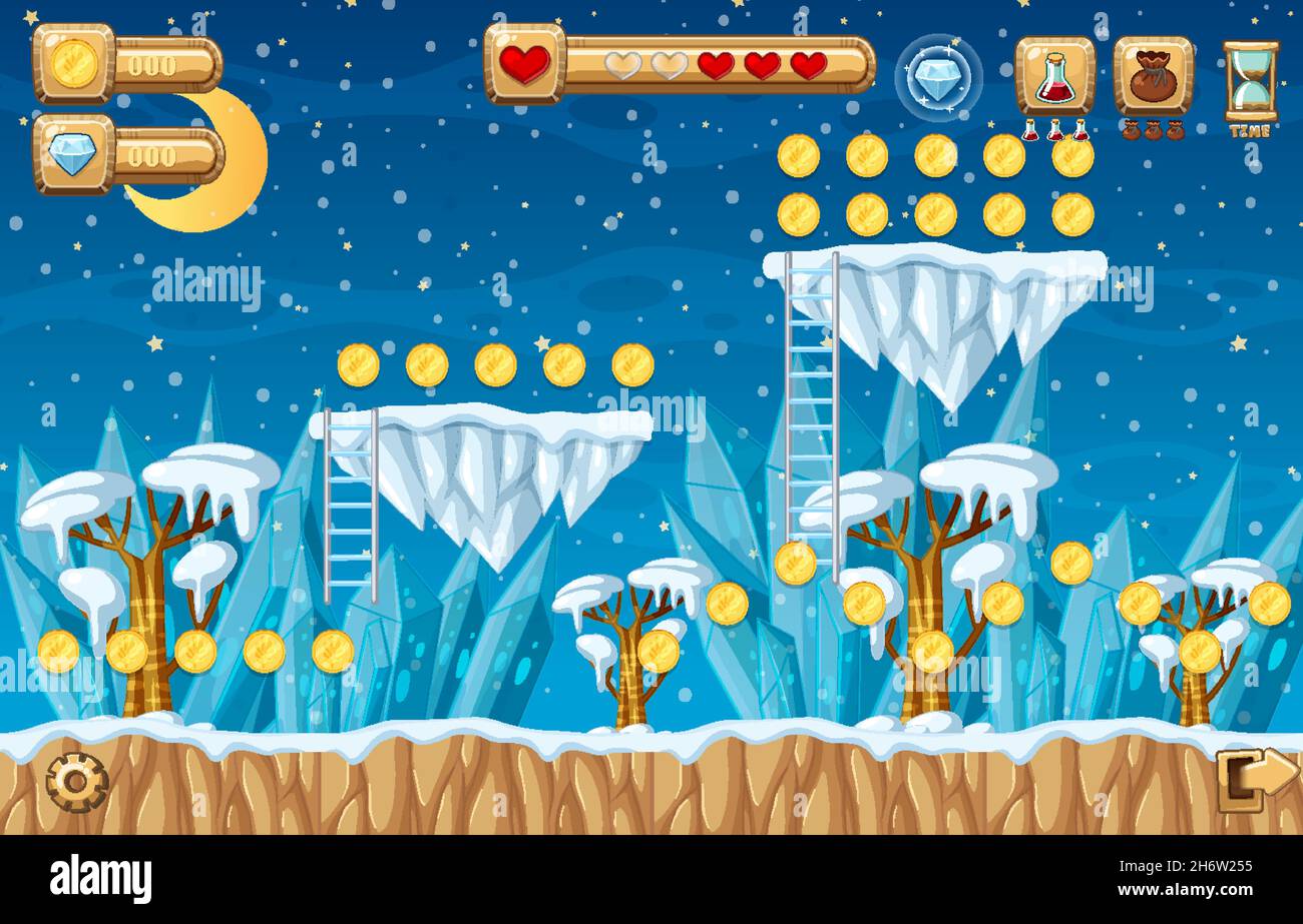 Game Template Snow Falling Scene illustration Stock Vector Image & Art ...
