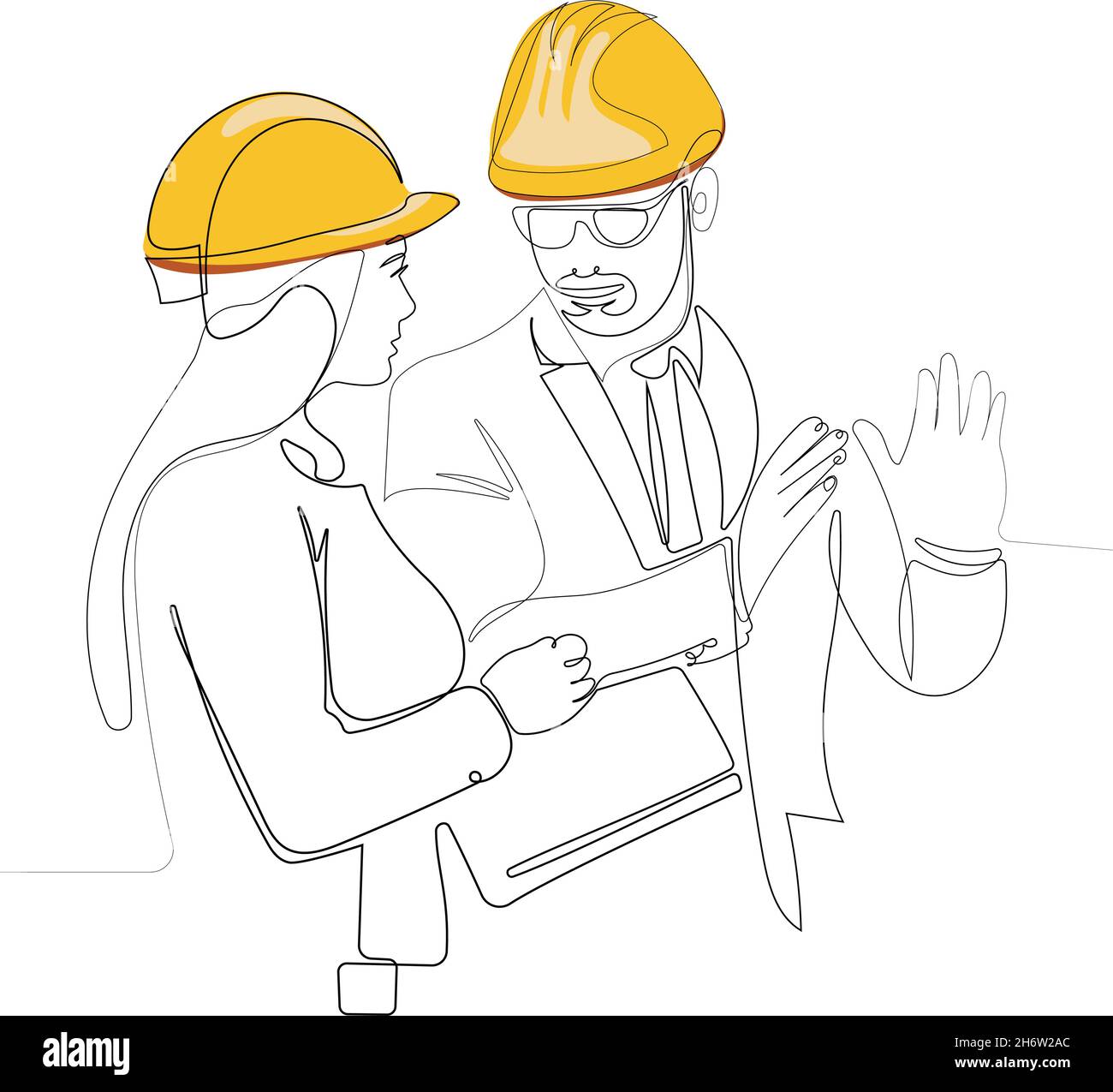 Continuous one line drawing ofengineer wearing uniform and safety ...