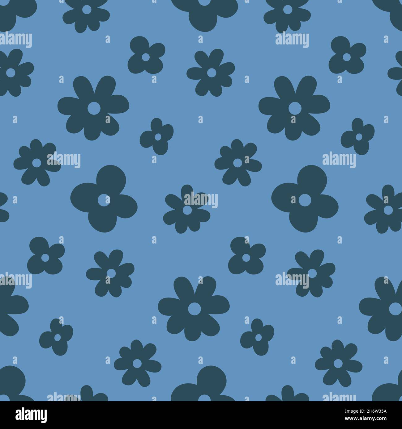 Seamless pattern, blue monochrome flower, simple childish design vector ...