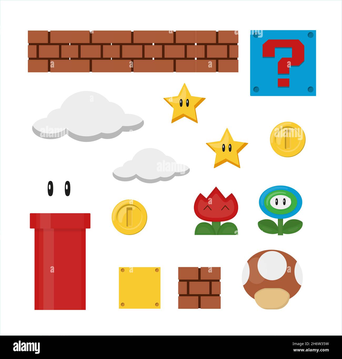 Vector flat birthday invitation with super mario. Cartoon-style ...
