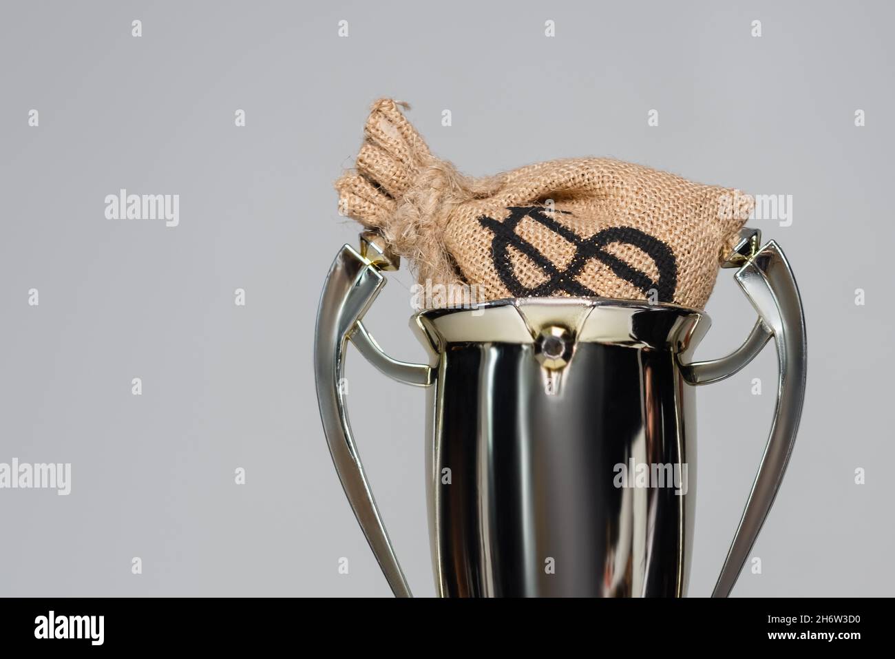 money bag with dollar sign in trophy isolated on grey Stock Photo - Alamy