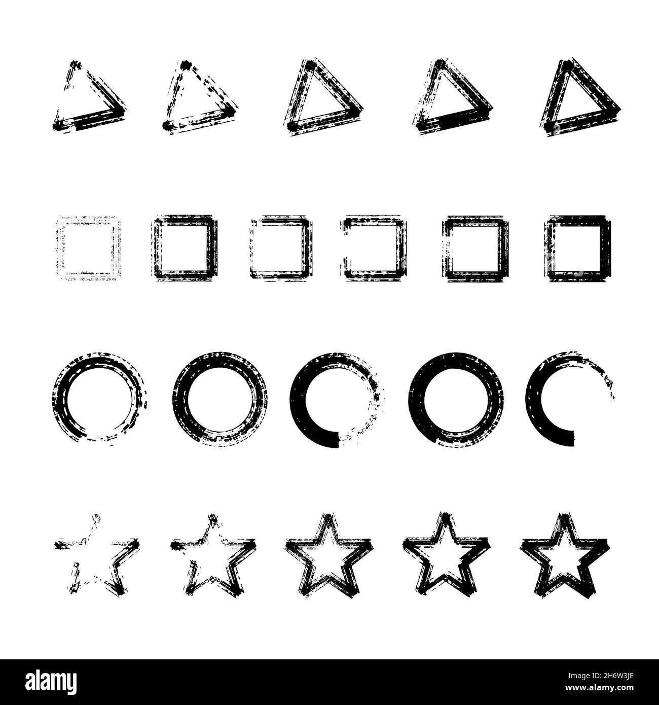Set of geometric shapes, scratched grungy imprint triangle circle ...