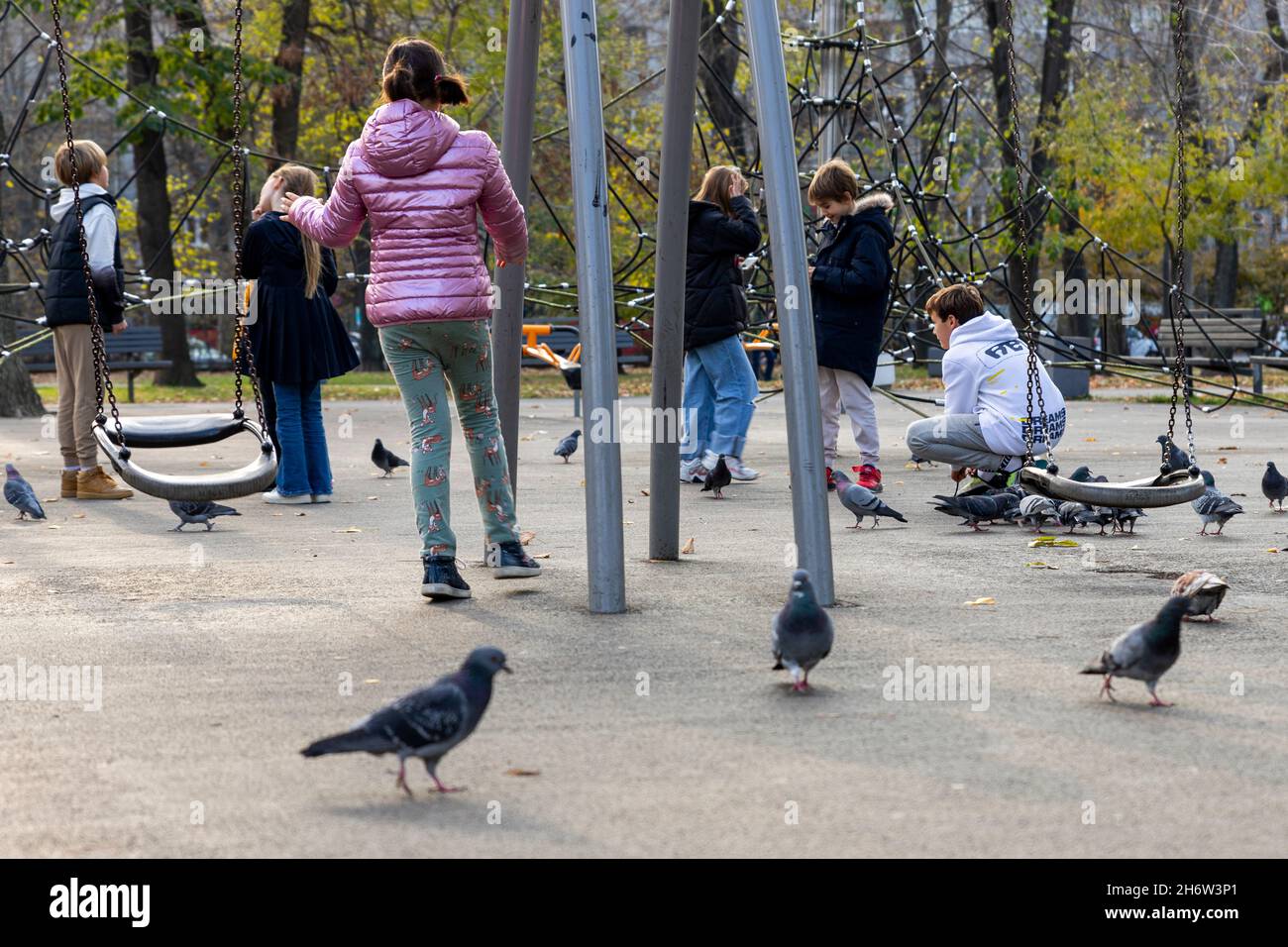 BELGRADE, Serbia - November 15, 2021 - Children playing at the ...