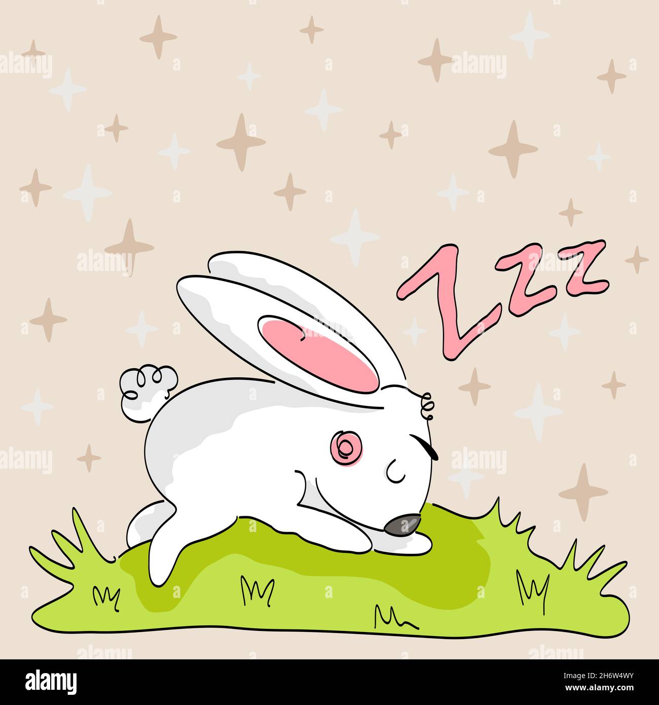 Illustration of cute rabbit sleeping in garden Stock Photo - Alamy