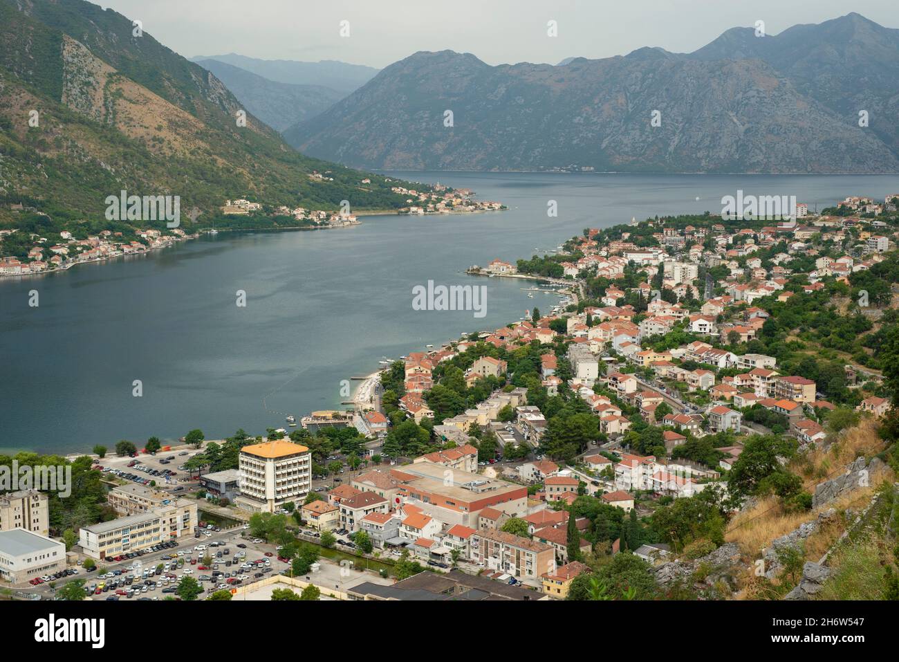 View of Kotor and the bay from the walls of Old town, Bay of Kotor is ...