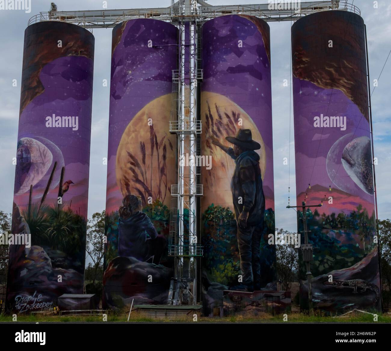 Three Moon Silo Art at Monto, Queensland, Australia Stock Photo - Alamy