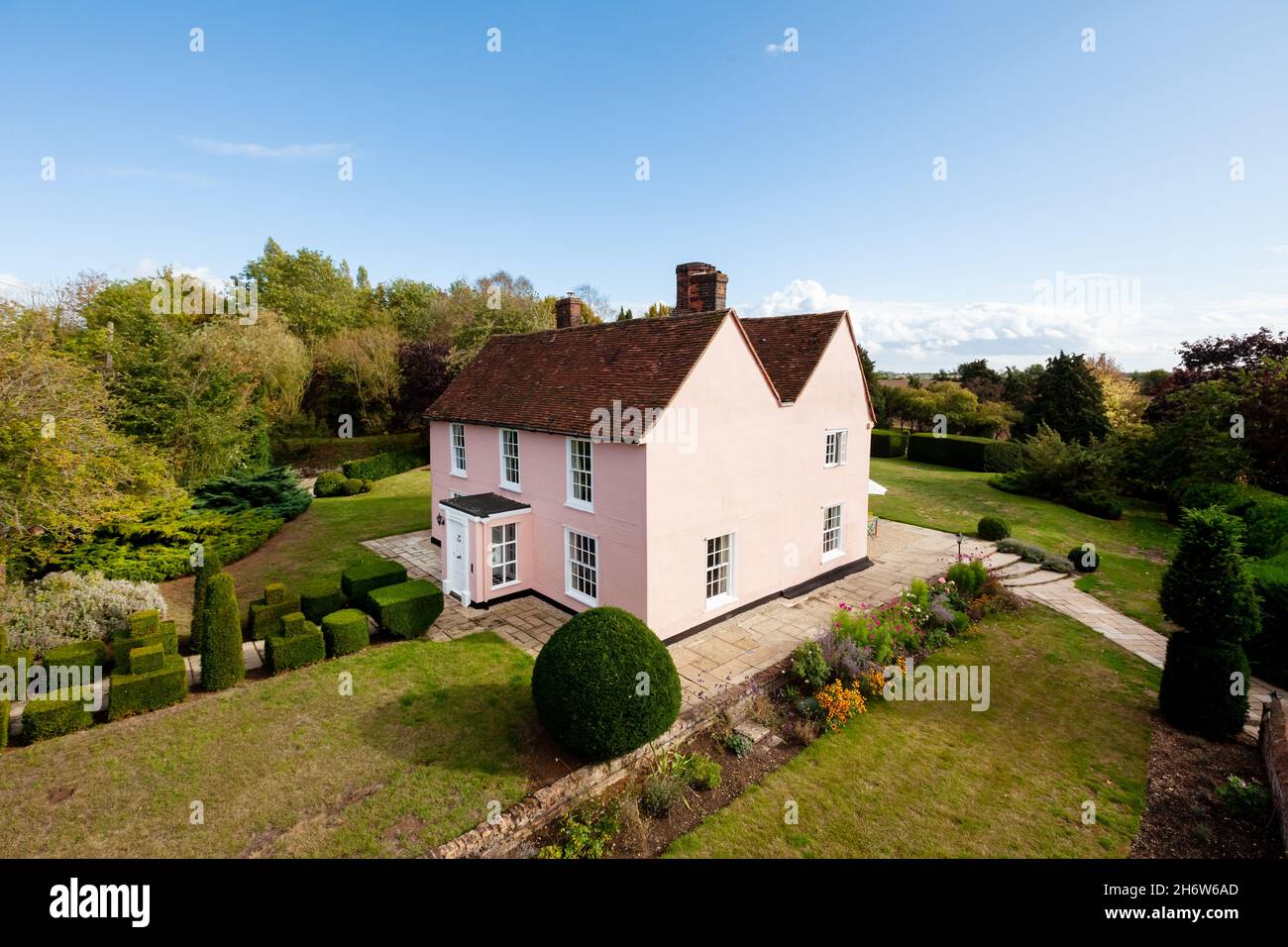 Wixoe, England - September 26 2019: Pink coloured country detached ...