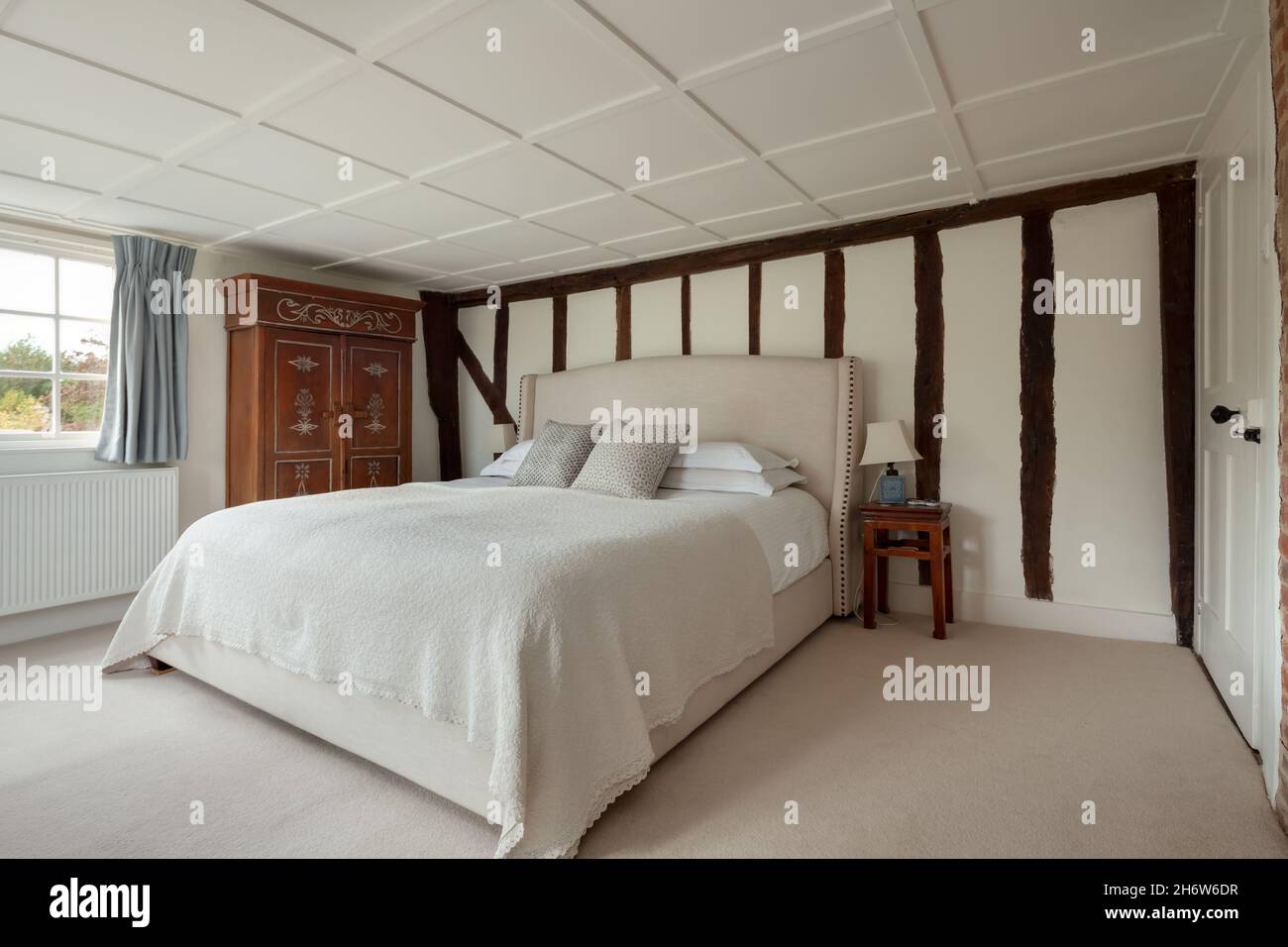Wixoe, England - September 26 2019: Beautiful bedroom in traditional ...