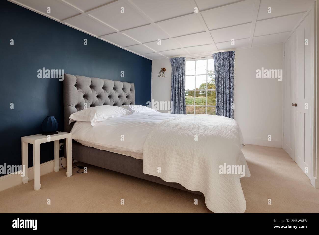 Wixoe, England - September 26 2019: Beautiful bedroom in traditional ...