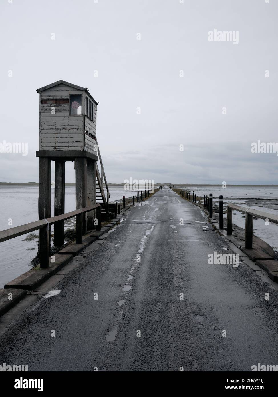 The tall standing safe refuge on Lindisfarne Causeway a tidal causeway ...