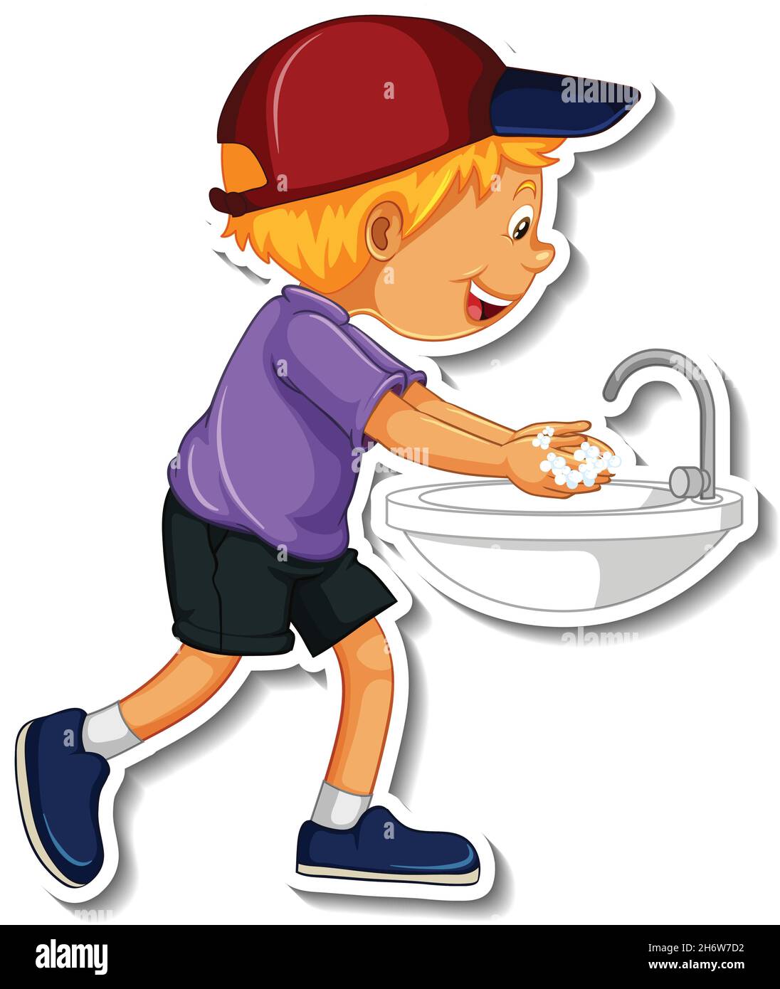 A sticker template with a boy washing hands with soap illustration ...