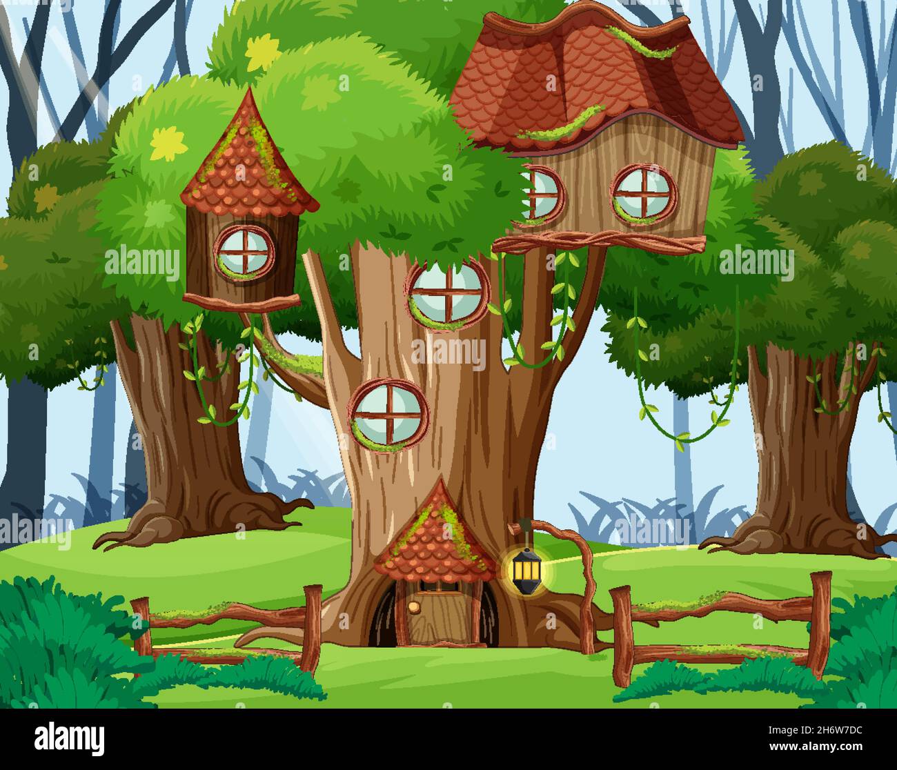 Cartoon Forest House Background