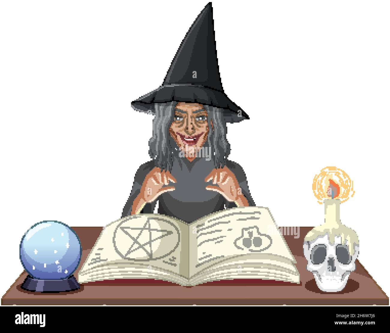 Wicked old witch with magic spell book illustration Stock Vector Image ...