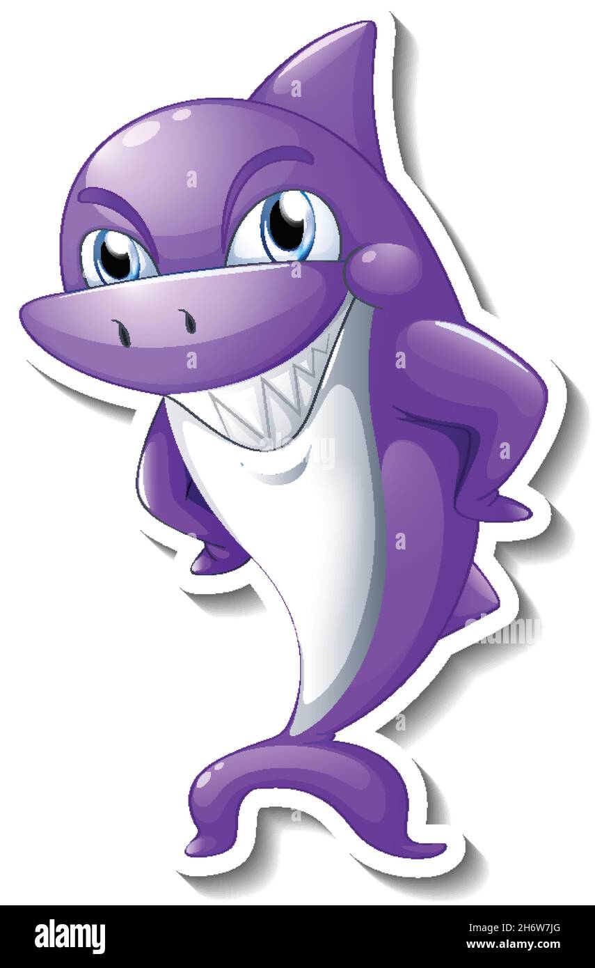 Smiling shark cartoon sticker illustration Stock Vector Image & Art - Alamy