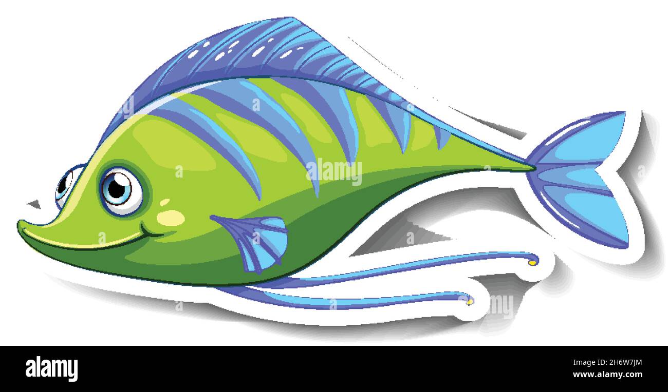 Sea Animal Cartoon Sticker with Cute Fish illustration Stock Vector ...