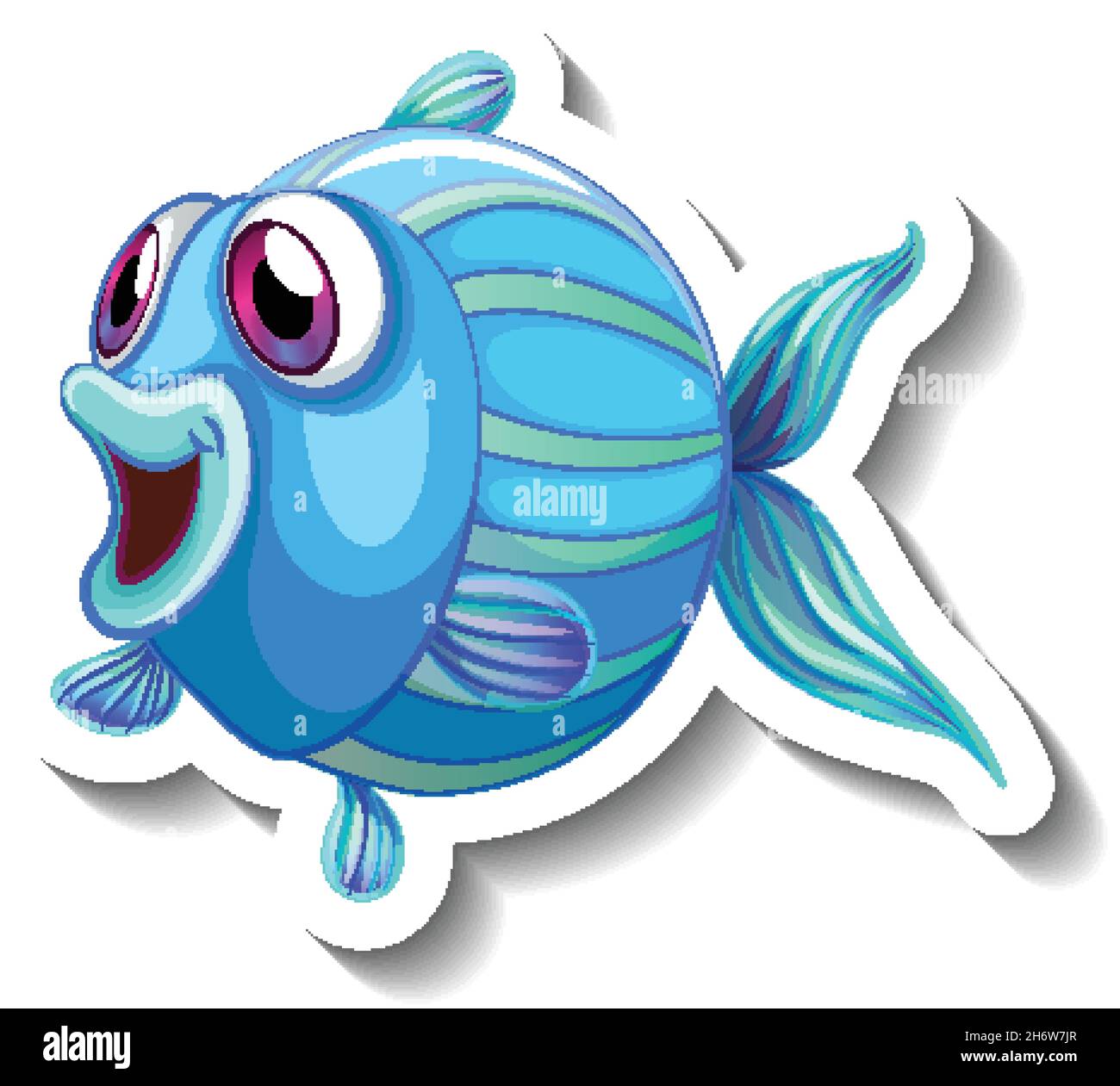Sea Animal Cartoon Sticker with Cute Fish illustration Stock Vector ...