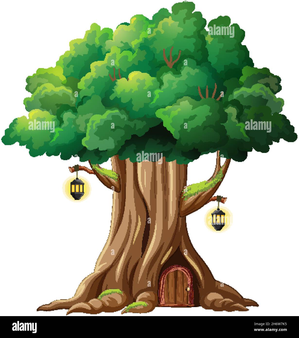 Fantasy tree house inside tree trunk illustration Stock Vector Image ...