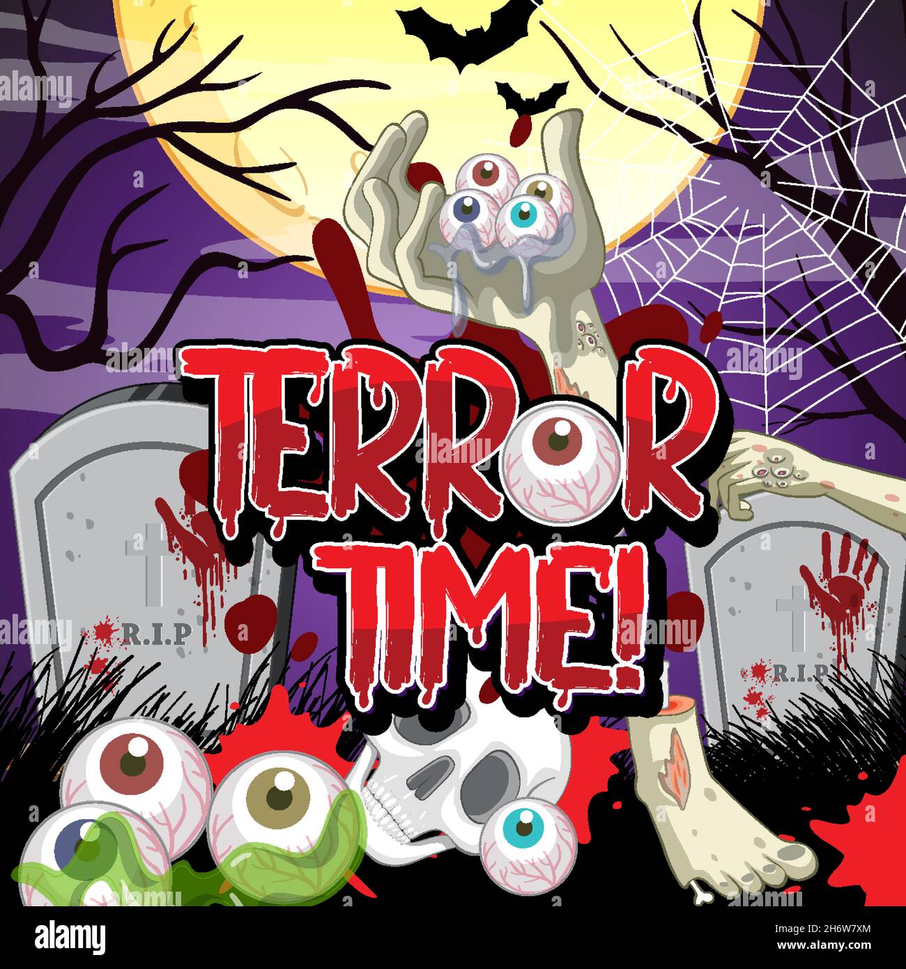 Happy Halloween background with Terror Time banner illustration Stock ...