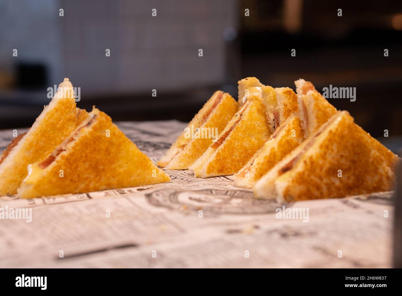 Delicious and healthy ham and cheese sandwich triangles Stock Photo - Alamy