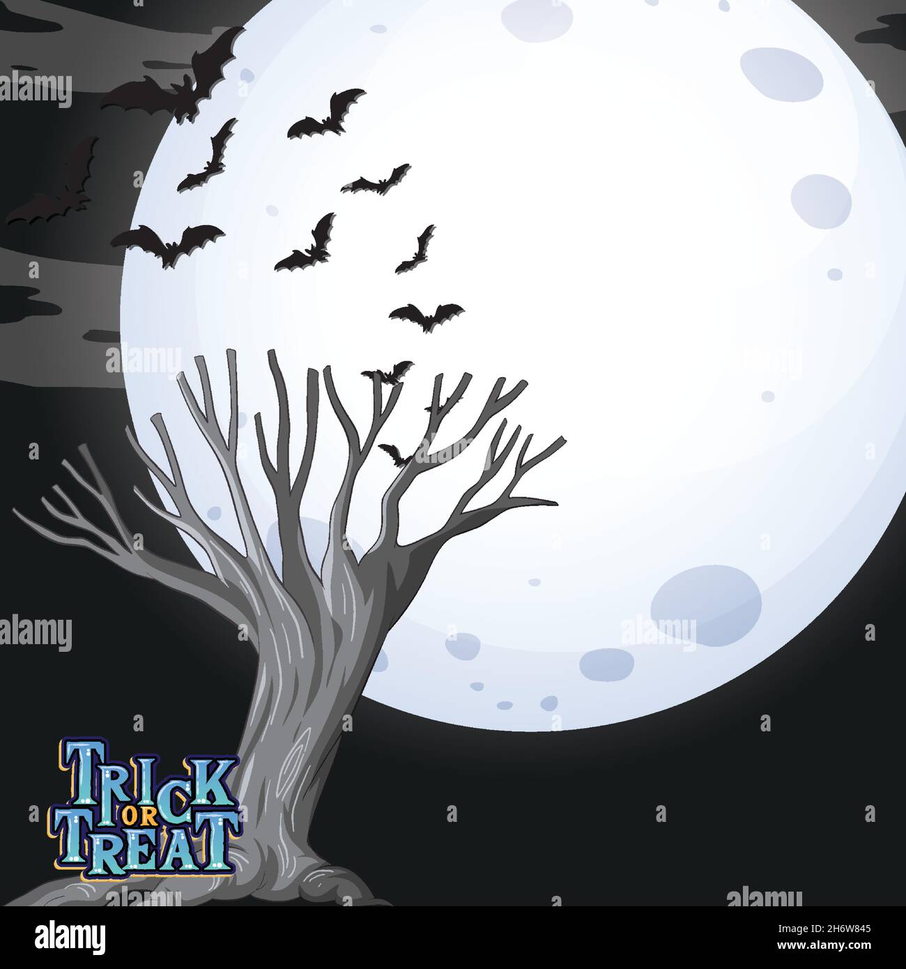 Empty full moon template with dead tree illustration Stock Vector Image ...